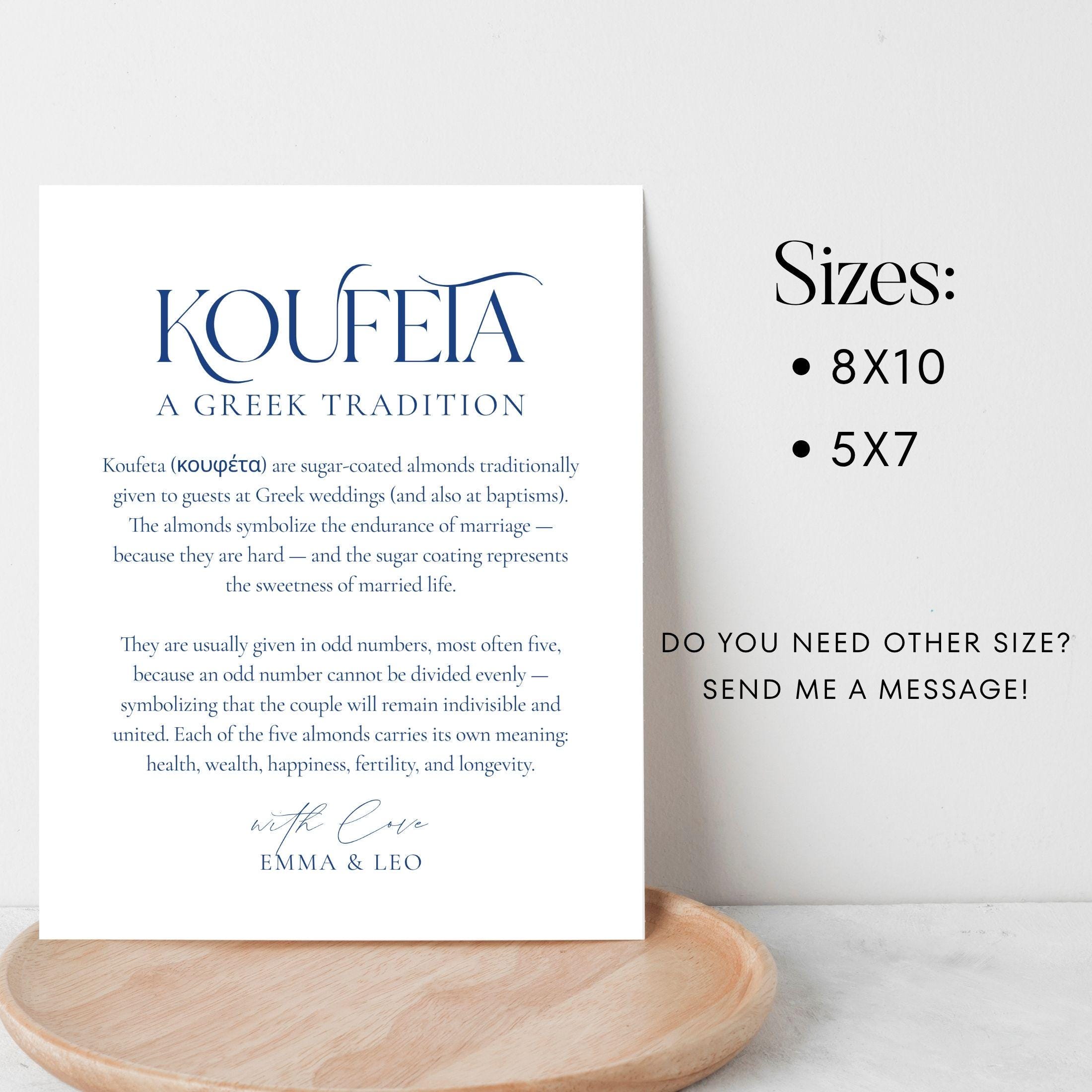 Koufeta Tag and Sign: Greek Wedding Tradition - 5 Jordan Almonds, Five ...