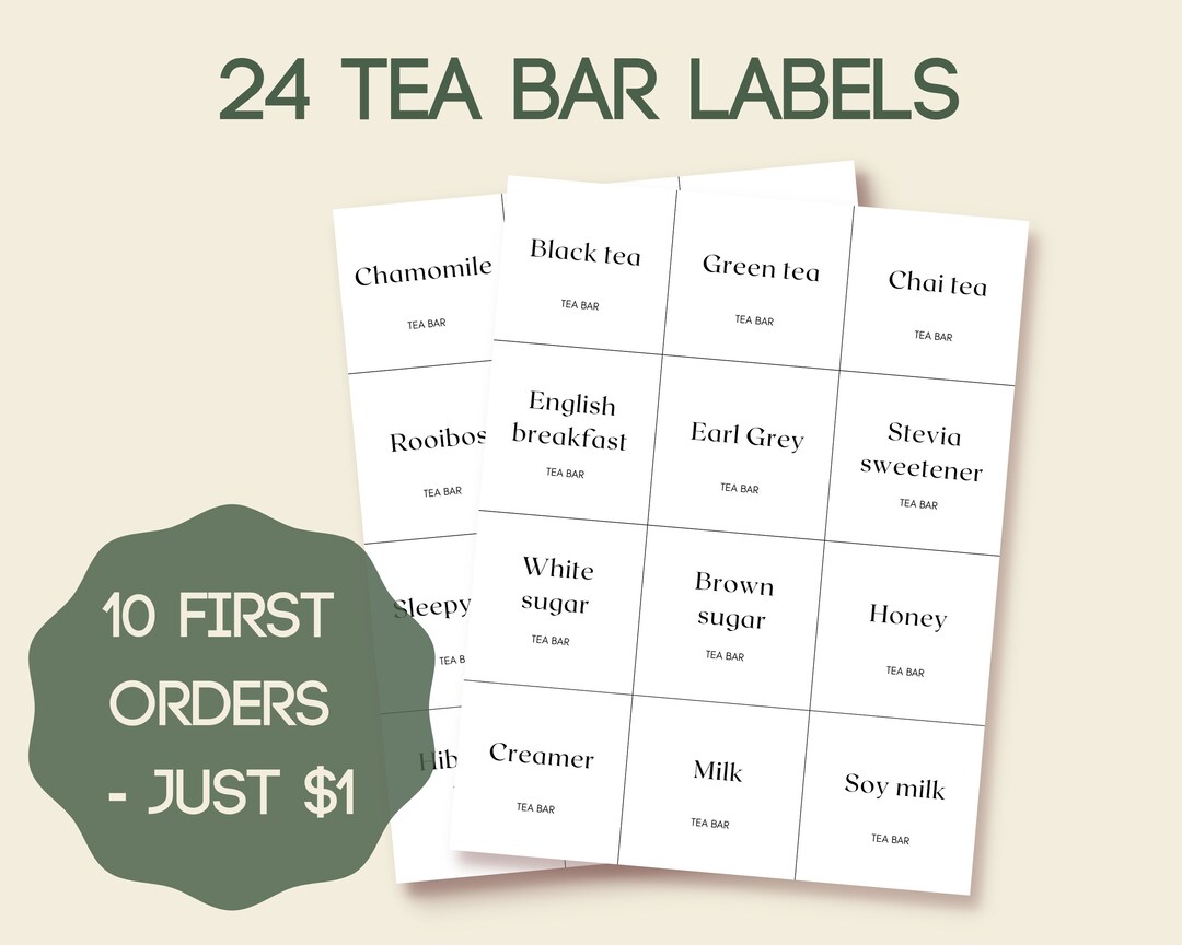 Tea Bar Labels, Minimalistic Tea Station Stickers, Elegant Tea ...