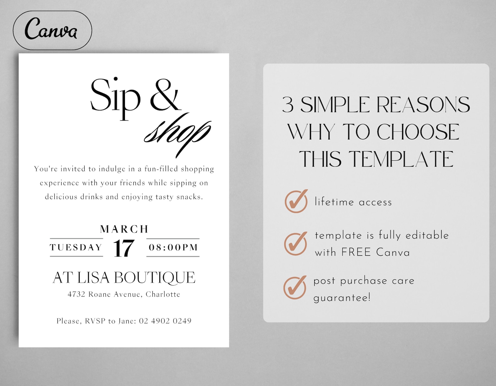 Sip and Shop Event Invite Canva Editable Template Editable - Etsy