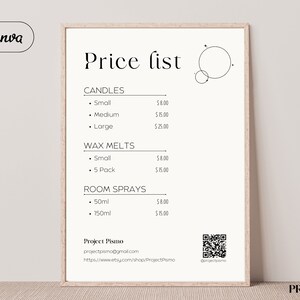 Candle Business Price List, Editable Template, Simple Price Guide ...