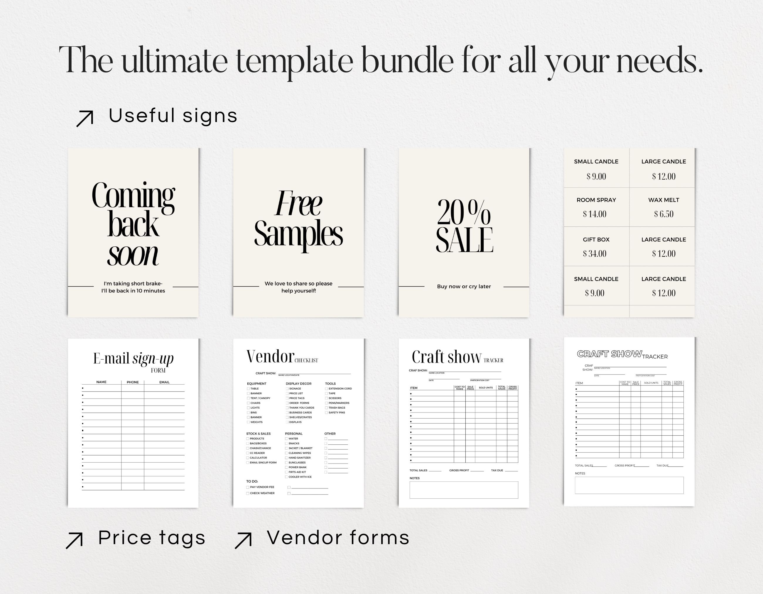 Business Printable Bundle for Market Vendor - Editable Template ...