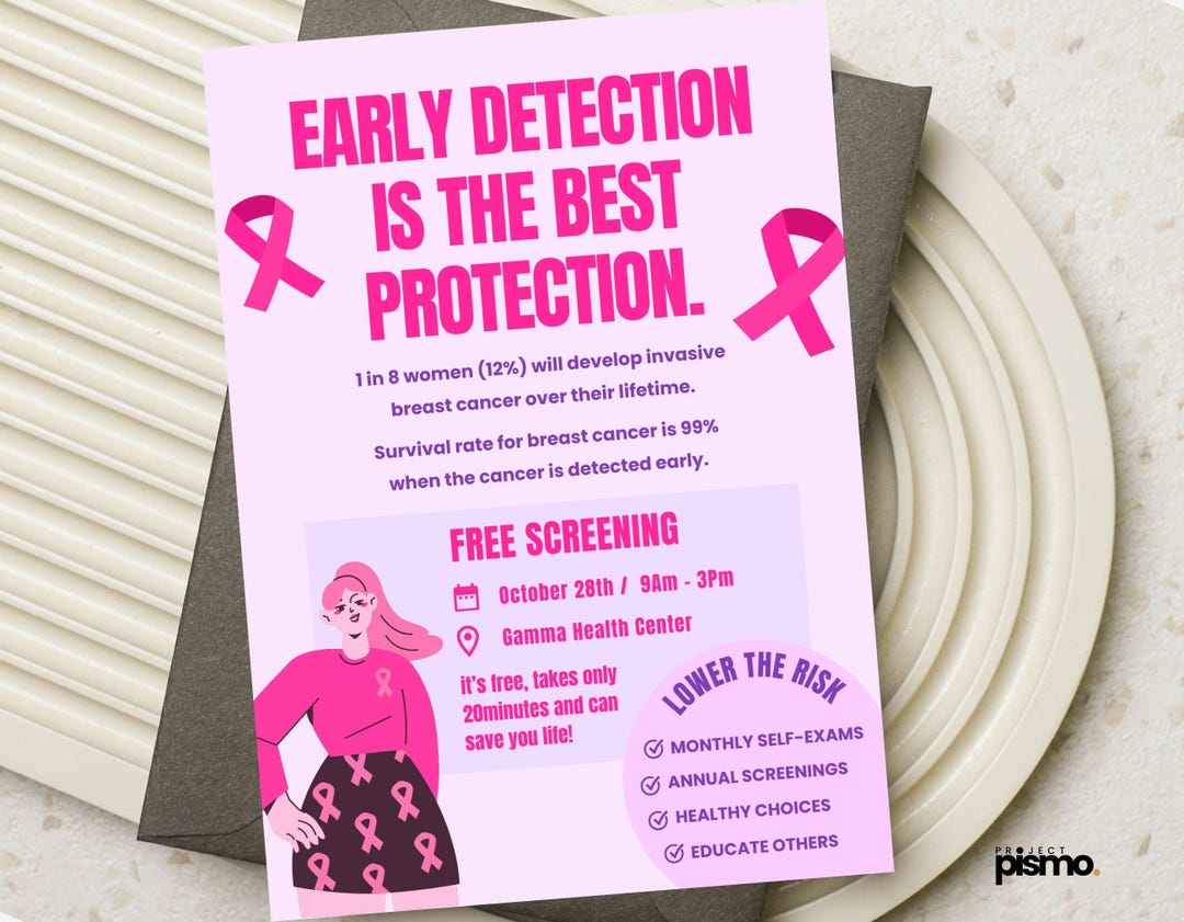 Breast Cancer Awareness Flyer Template: Screening Event Info (printable ...