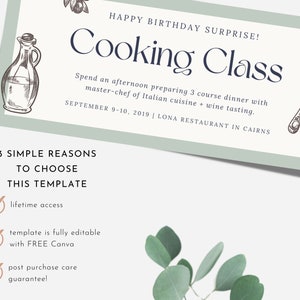 Cooking Class Gift Coupon, Editable Vourcher for Last Minute Present ...