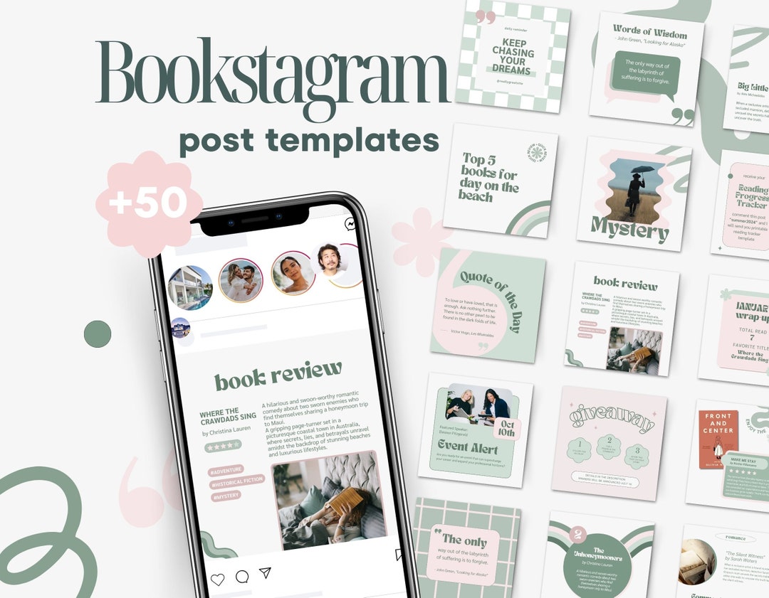 Groovy Bookstagram Post Templates, Instagram Post Templates, Blush ...