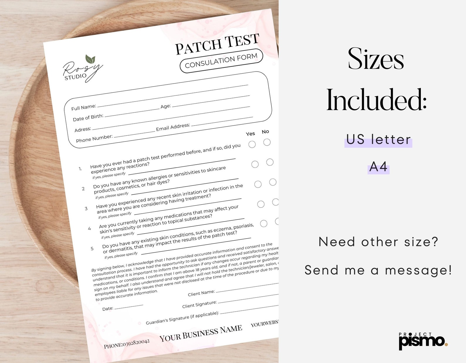 Patch Test Consent & Client Intake Form Template (editable) - Etsy