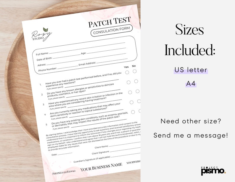 Patch Test Consent & Client Intake Form Template (editable) - Etsy