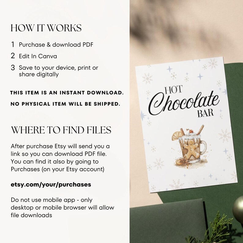Hot Chocolate Menu Bar Sign, Winter Hot Cocoa, Christmas Party Warm up ...