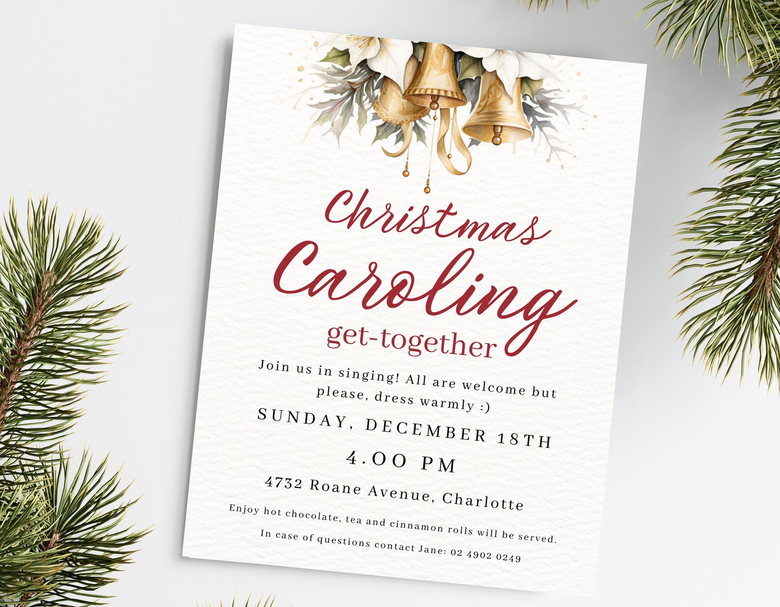 Christmas Caroling Event Invitation, Printable Winter Holiday Carol ...
