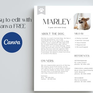 Editable Dog Resume, Pet Bio Cv, Renting Dog Profile, Foster Cat Bio ...
