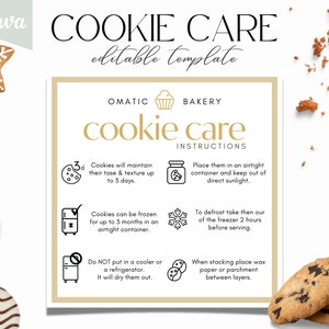 Cookie Care Info Note for Customer, Canva Template, Bakery Care Guide ...