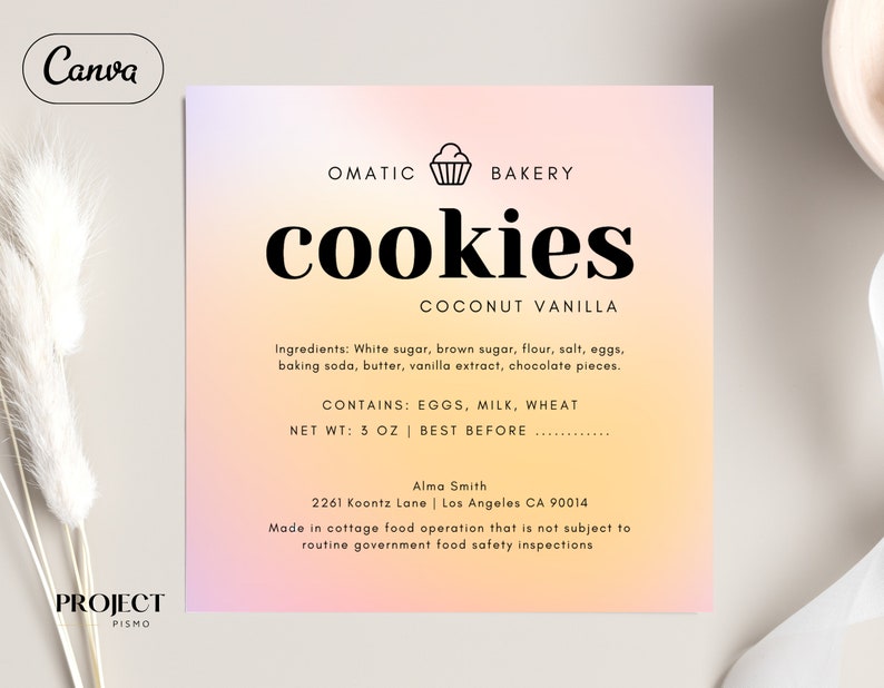 Cookie Label Cottage Food Sticker Canva Template Cupcake - Etsy