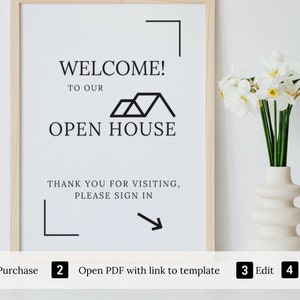 Open House Welcome Sign and Sign in Sheet Printable, Pdf and Editable ...