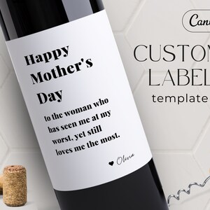 Wine Label Template - Editable Gift for Mother's Day, Bottle Sticker ...