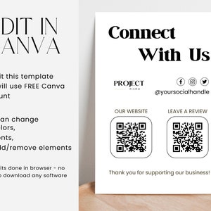 Social Media Sign Template, Connect With Us With QR Code, Editable ...