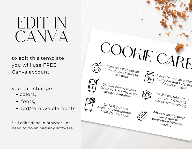 Thank You Note - Order Insert and Cookie Care Card for Home Bakery ...