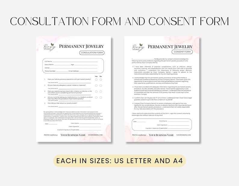 Permanent Jewelry Contract Template, Waiver Permanent Jewelry, Consent ...