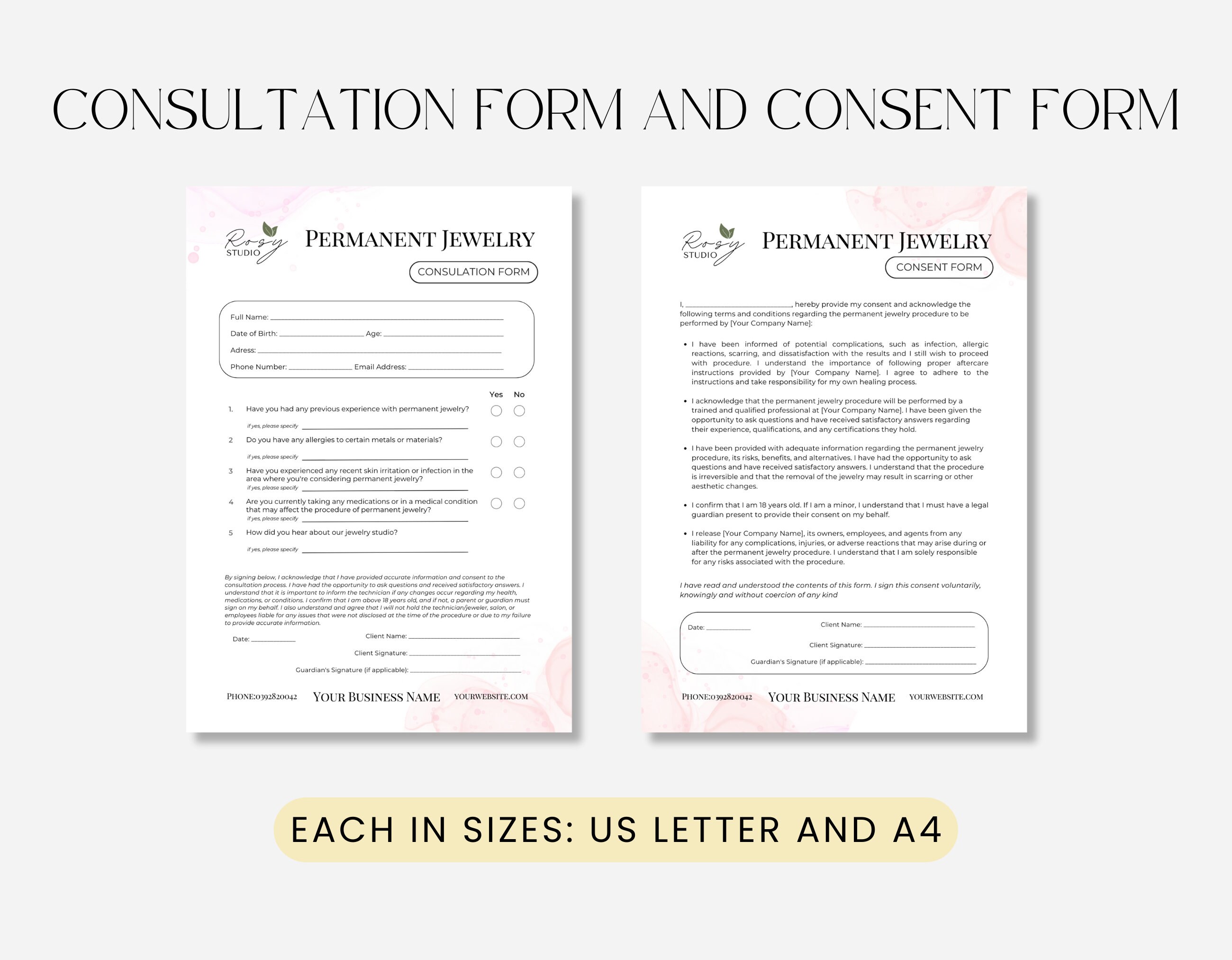 4x6 Consent Postcards Permanent Jewelry Consent Forms - 30 Pack 4x6 ...