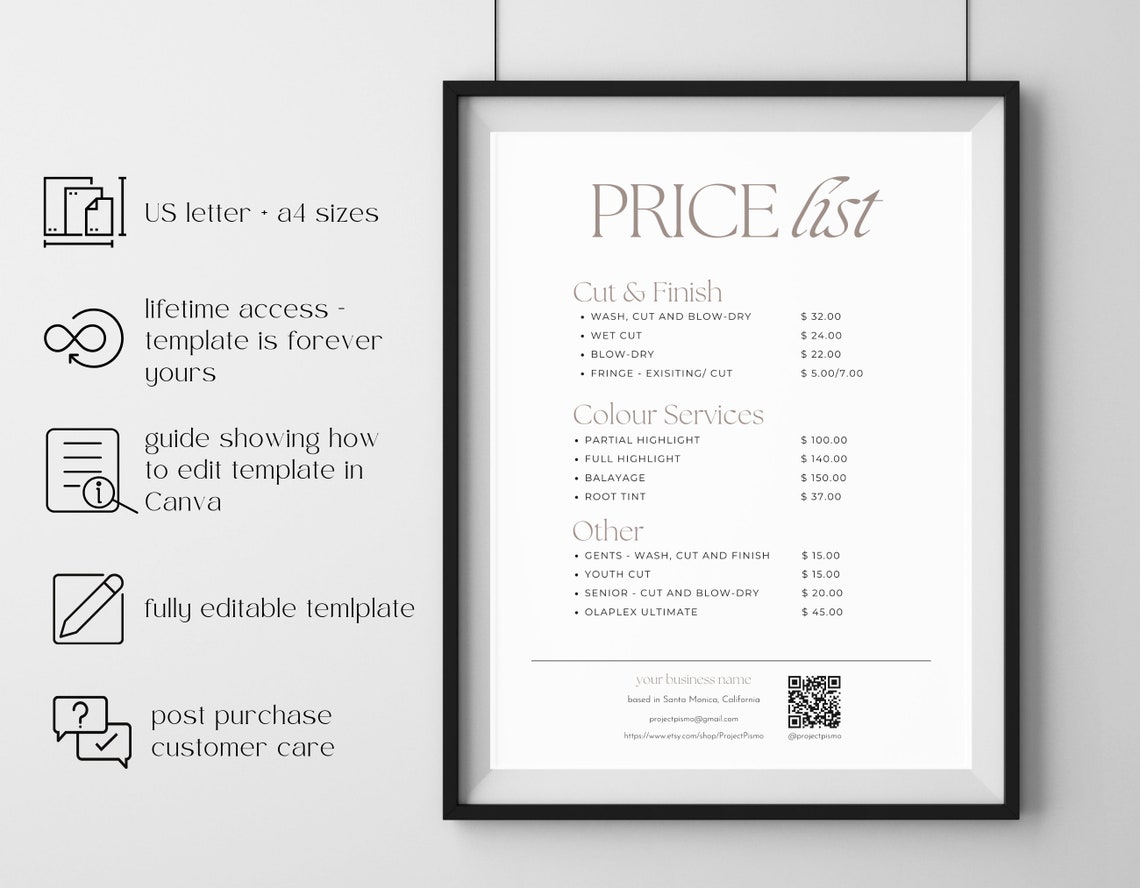Hair Salon Price List Template: Elegant Beauty Menu (editable Canva) - Etsy