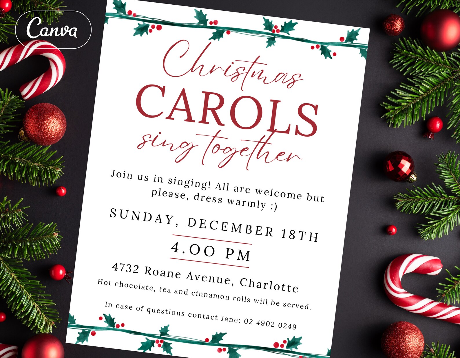 Christmas Caroling Event Invitation - Editable Template, Holiday ...