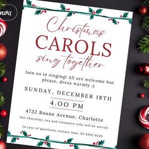 Christmas Caroling Event Invitation - Editable Template, Holiday ...