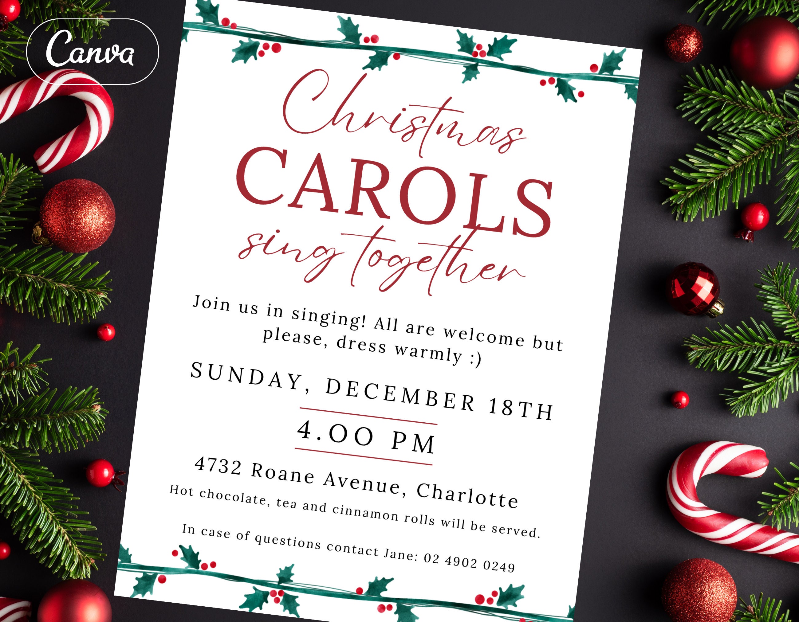 Christmas Caroling Event Invitation - Editable Template, Holiday ...