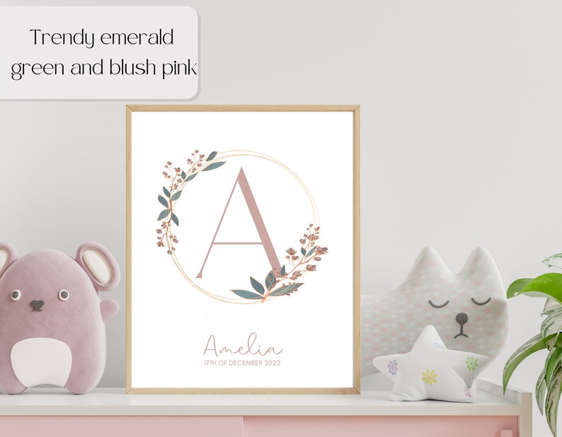 Custom Baby Name Initial Print Floral Girl Room Decor Pink - Etsy