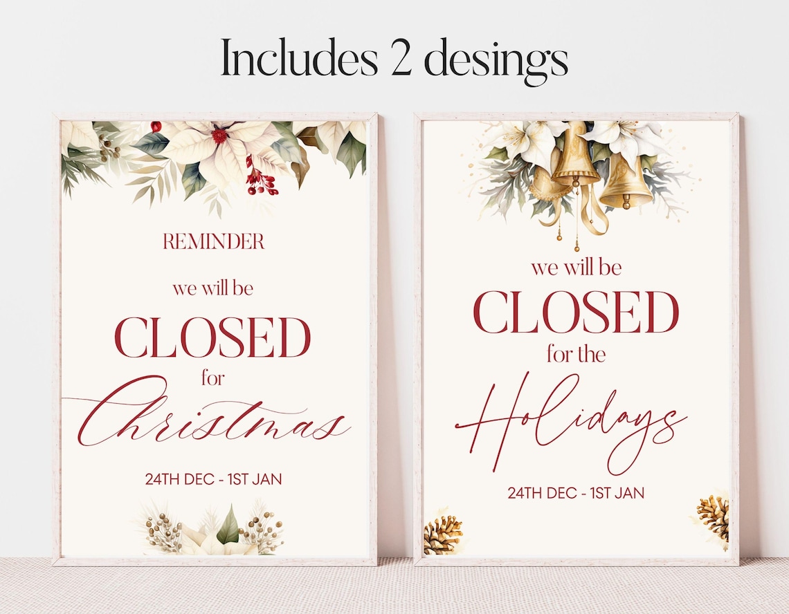 Closed for the Holidays Sign, Closed for Business, Shop Open Hours ...