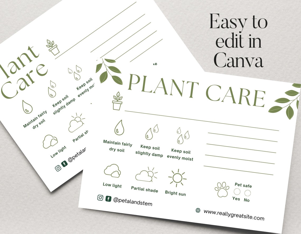 Plant Care Guide Card Template: Succulents, Herbs (canva Editable) - Etsy