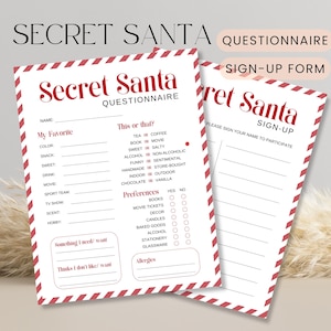 Secret Santa Questionnaire Printable, Sign up Form for Secret Santa ...
