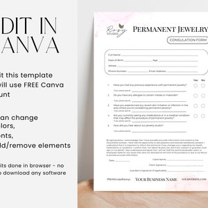 Permanent Jewelry Contract Template, Waiver Permanent Jewelry, Consent ...