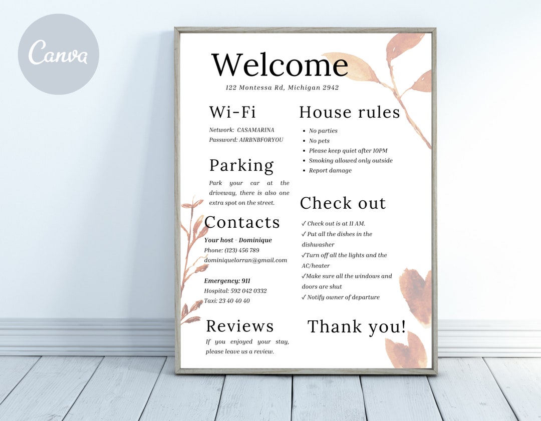 Welcome Sign Template, Modern Printable Poster for Airbnb, Woodsy Cabin ...