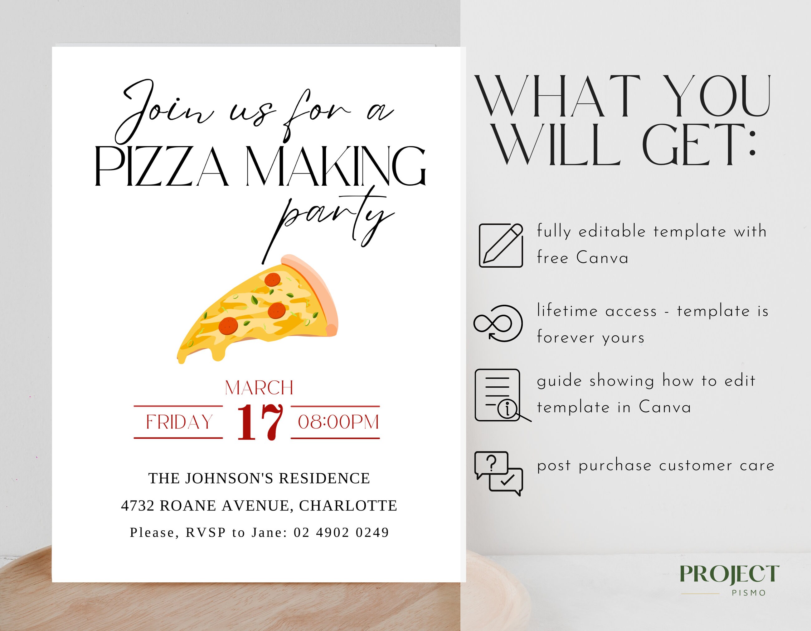 Pizza Themed Party Invite Editable Template Slice of Joy - Etsy