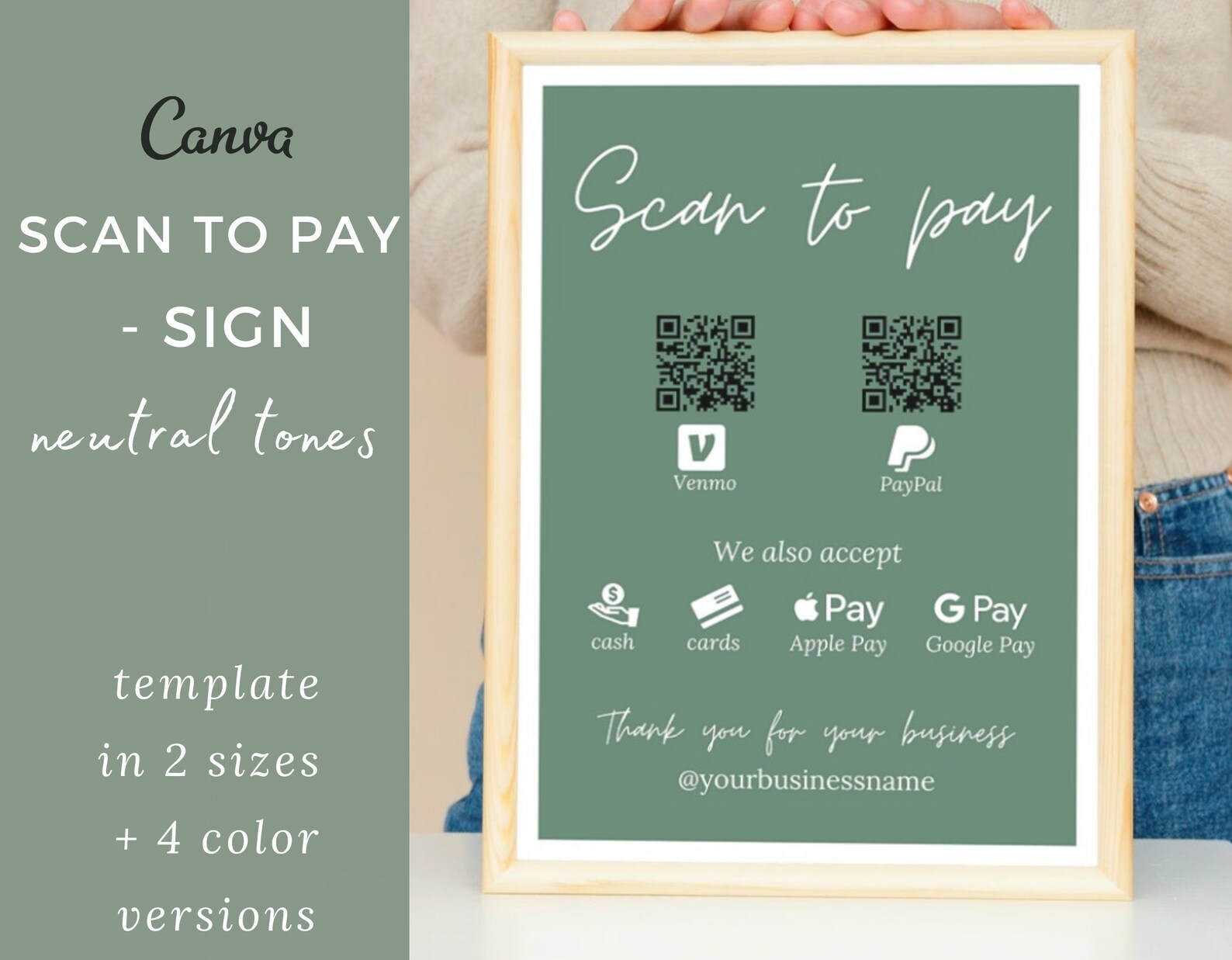 Scan to Pay Sign Template: QR Code, Contactless Payment (DIY Canva) - Etsy