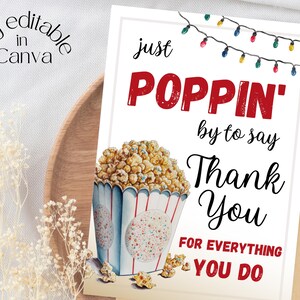 Popcorn Thank You Sign: Teacher, Nurse, Employee Appreciation (PDF ...