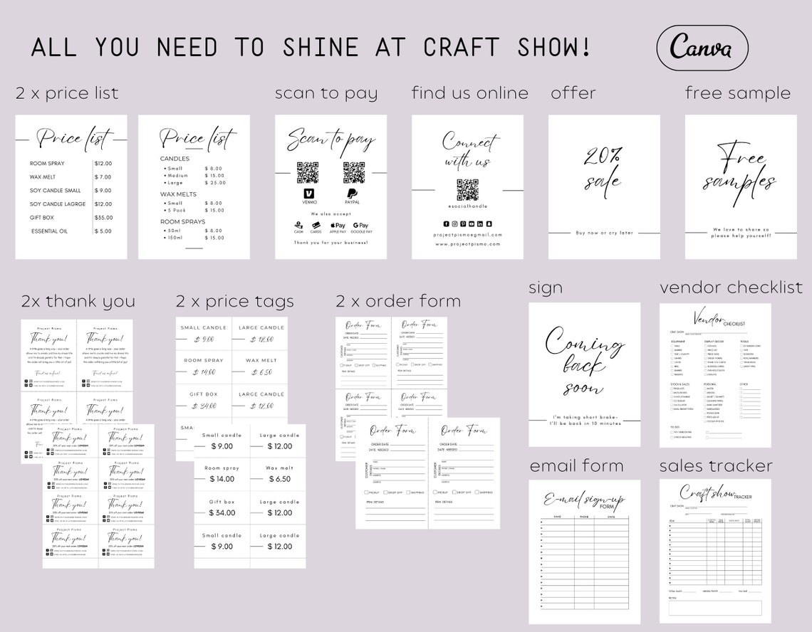 Craft Market Signs Printable, Template for Holiday Craft Fair, Bundle ...