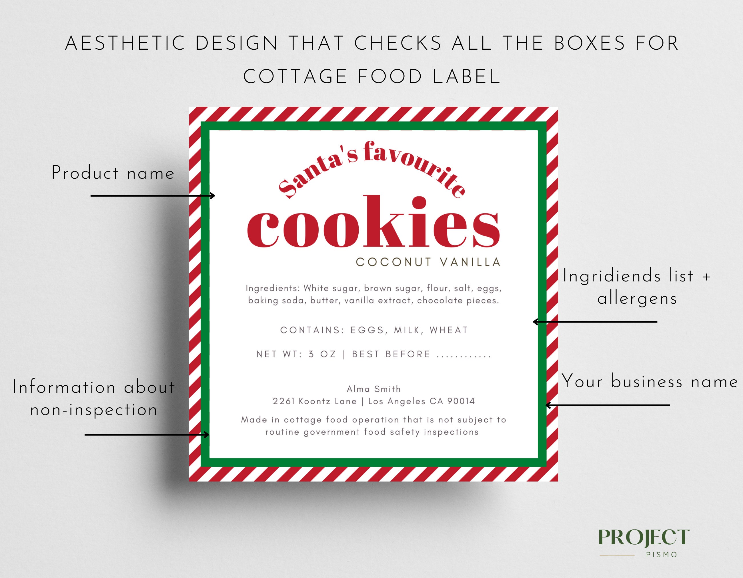 Christmas Bakery Label Template: Santa's Cookies, Cottage Food Law ...