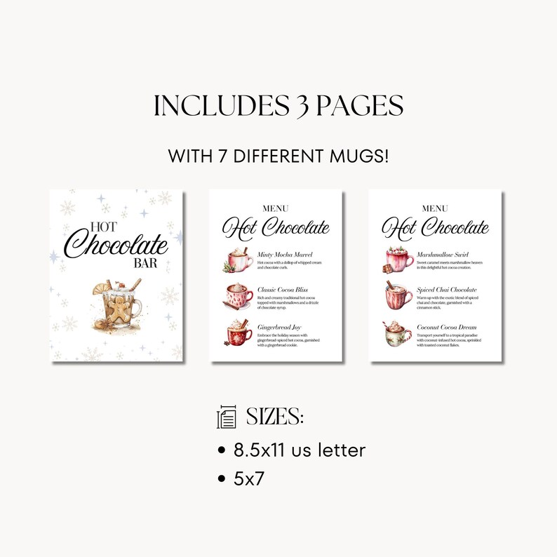 Hot Chocolate Menu Bar Sign, Winter Hot Cocoa, Christmas Party Warm up ...