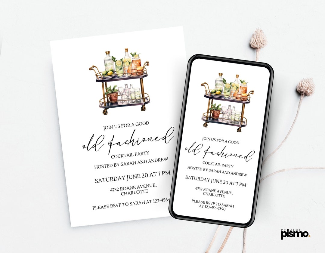 Old Fashioned Cocktail Party Printable Invitation, Old Fashioned ...