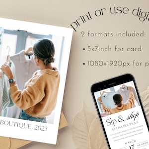 Sip and Shop Invitation Canva Template, Business Sale Event, Shopping ...