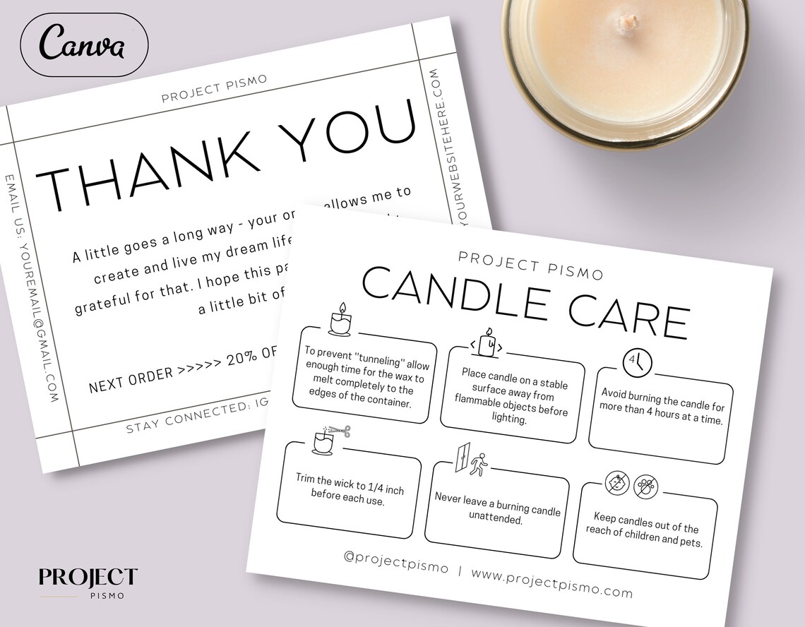 Candle Care Card Editable Template Canva Printable Candle - Etsy