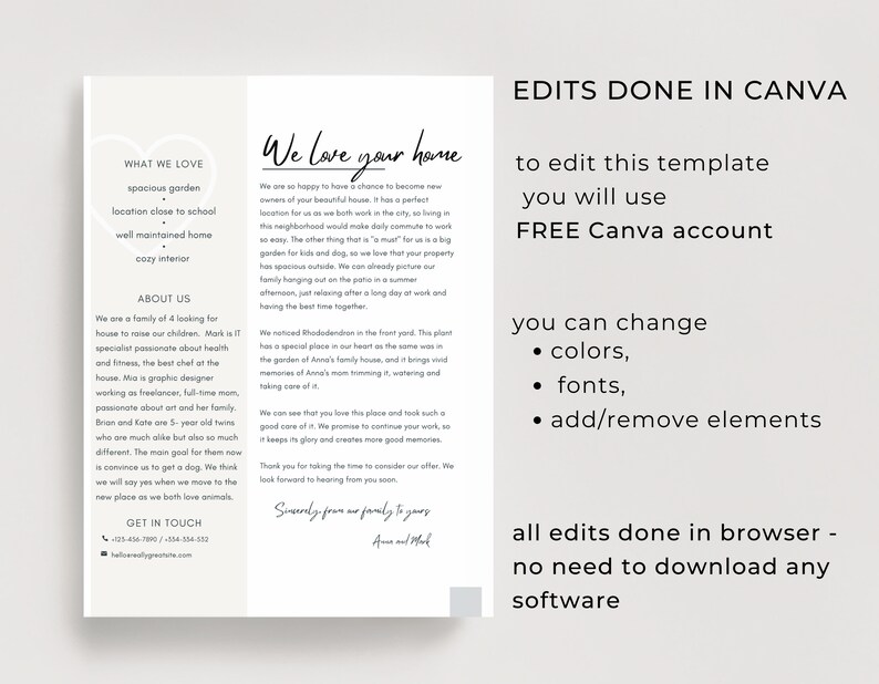 Home Offer Letter Canva Template Letter to Seller for Family - Etsy