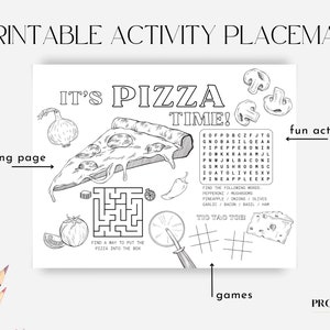 Kids Pizza Party Activity Placemat Printable Pizza Night Colouring Page ...