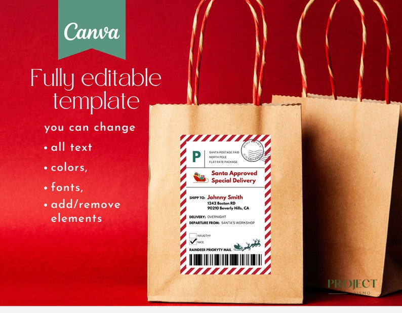 EDITABLE Santa Delivery Label Christmas Box Label Template - Etsy