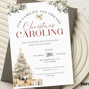 Christmas Caroling Event Invitation, Printable Winter Holiday Carol ...