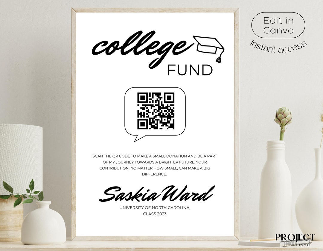 Graduation QR Code Sign, College Fund Template Canva, Venmo QR Code ...