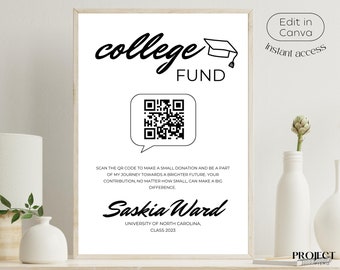 Graduation QR Code Sign, College Fund QR Code Canva, Venmo QR Code ...