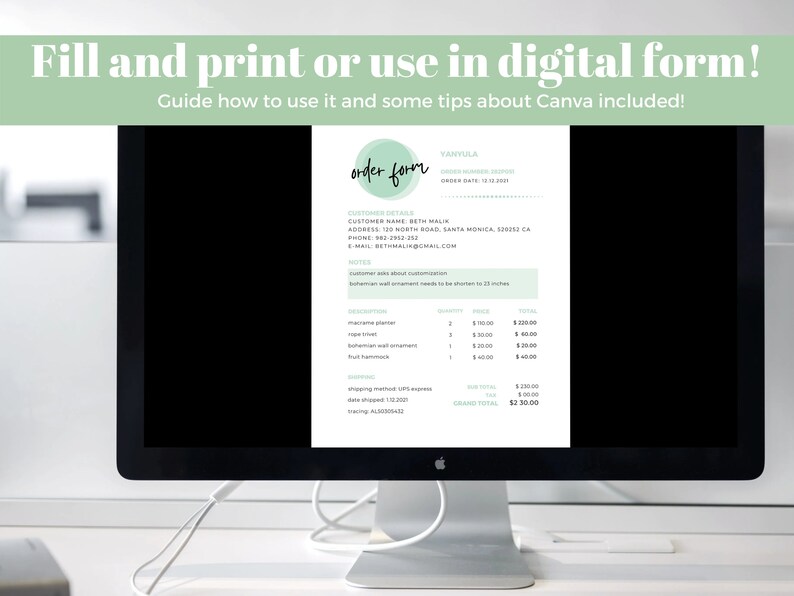 Sage order form template editable green digital download | Etsy
