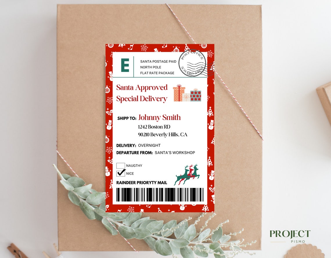EDITABLE Santa Delivery Label, Christmas Box Label Template, Elf Mail ...