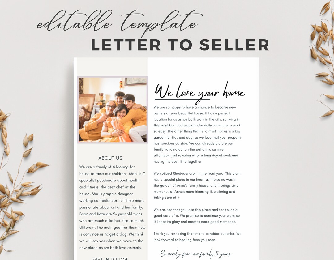 Home Offer Letter Canva Template, Letter to Seller for Family With ...