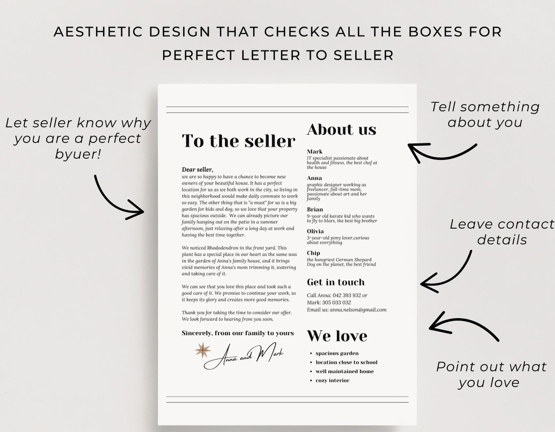 Home Offer Letter Template Minimalistic Letter to House - Etsy